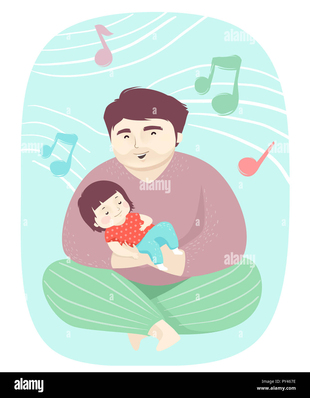 Illustration of a Kid Girl Sleeping on Her Fathers Lap with Dad Singing ...