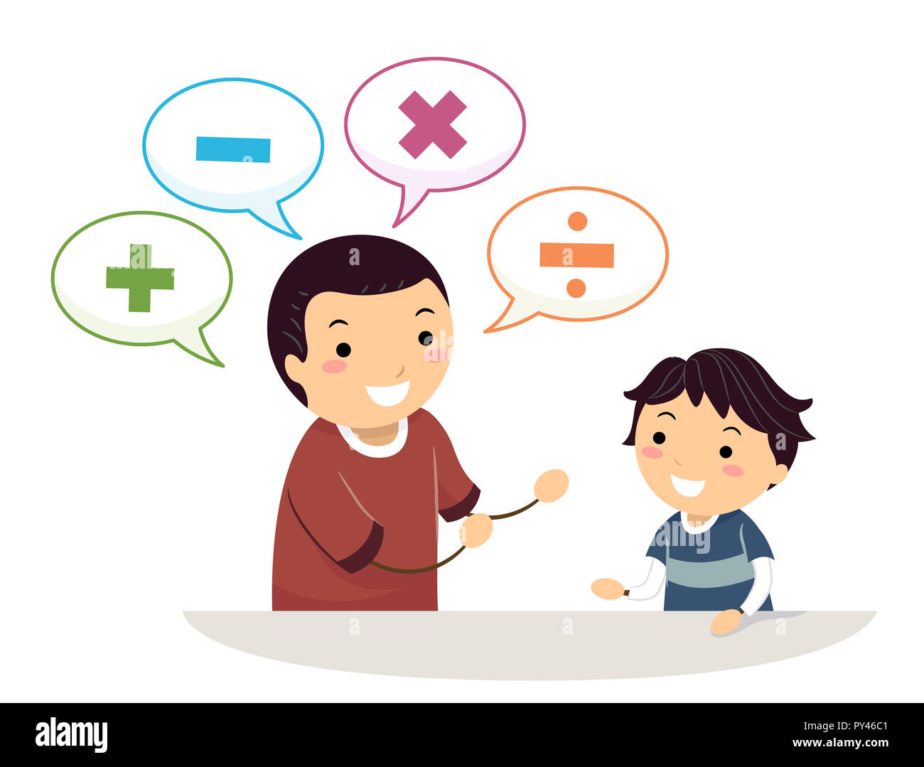 Illustration of Stickman Father Teaching Math to His Son, Mathematical ...