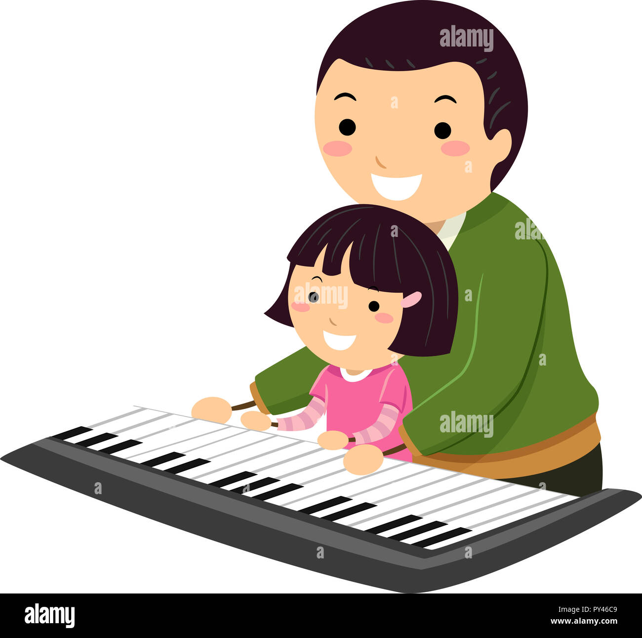 Illustration of a Stickman Father Teaching Daughter to Play the Piano ...