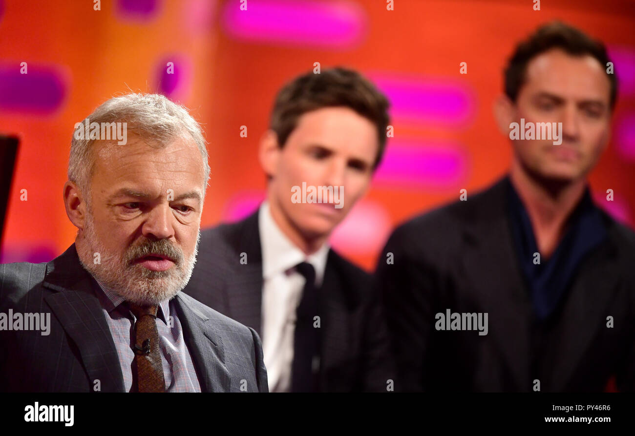 Graham Norton, Eddie Redmayne and Jude Law during the filming of the ...