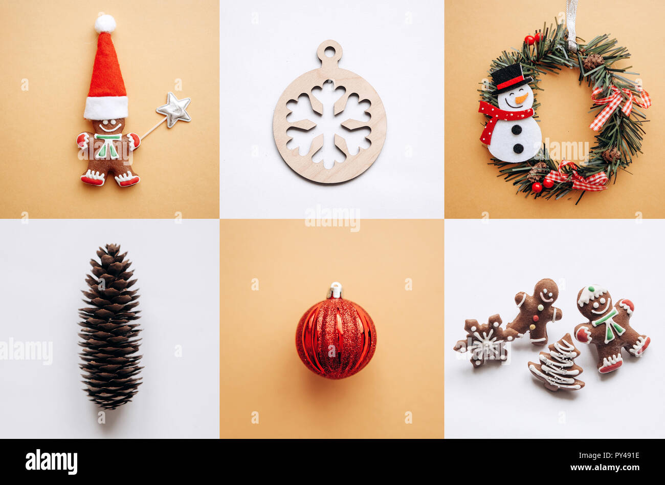 Creative idea various Christmas toys and things on multi-colored ...