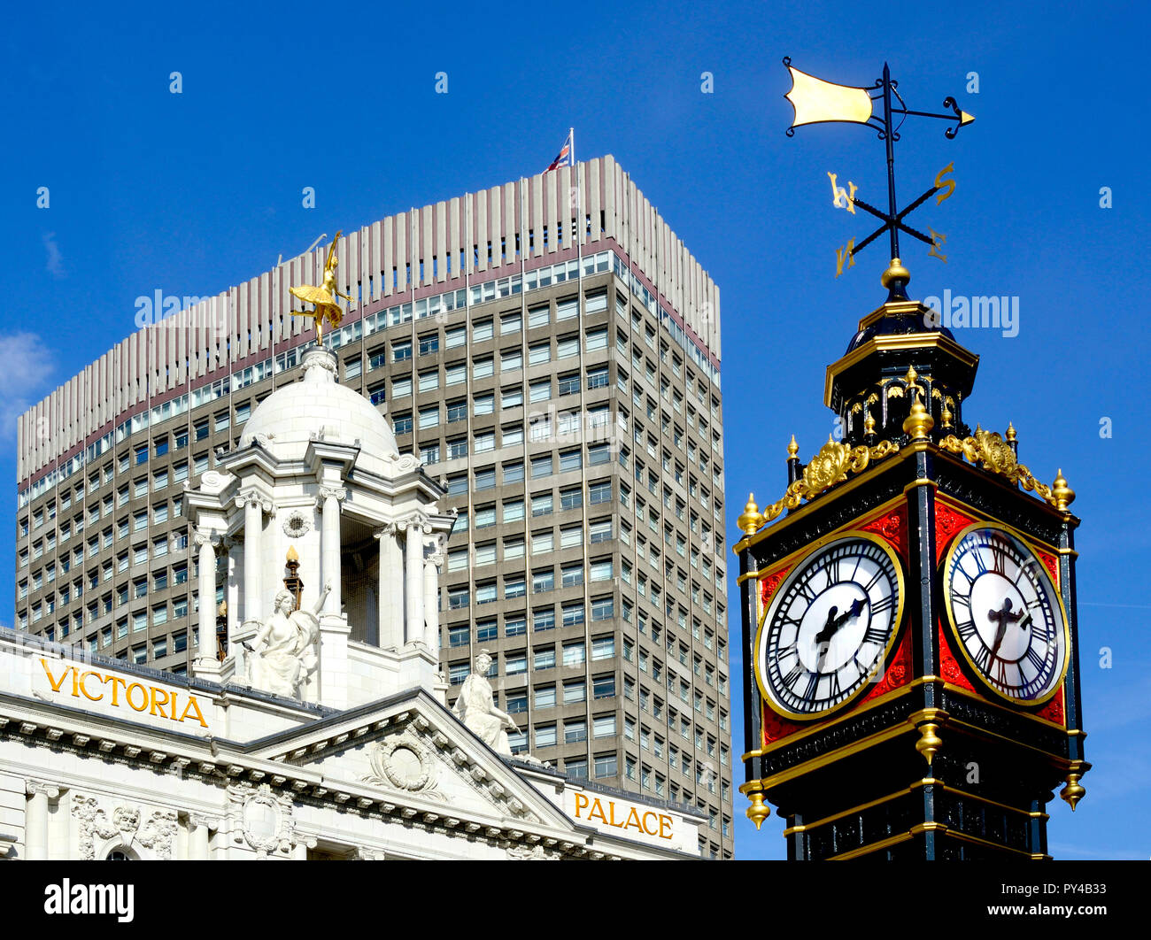 London, England, UK. Little Ben clock outside Victoria Station (1892 ...