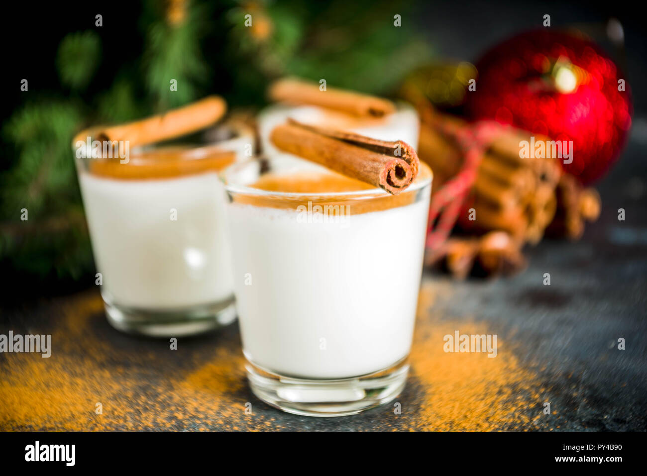 Christmas eggnog liqueur drink or cola de mono cocktail. traditional ...