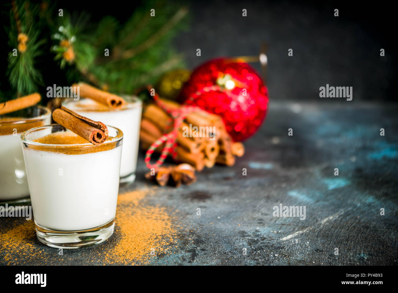 Christmas eggnog liqueur drink or cola de mono cocktail. traditional ...