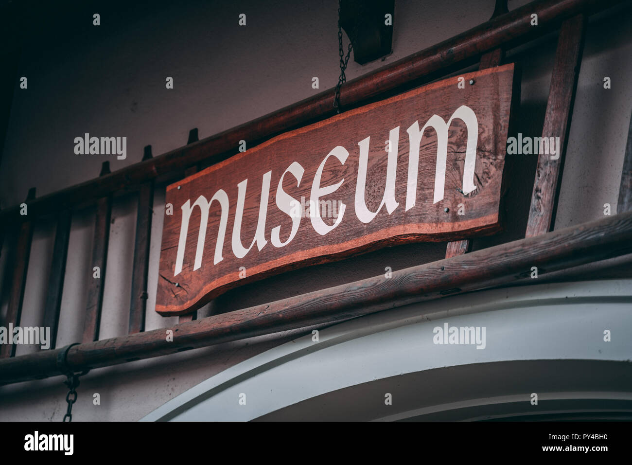 Old museum sign outside a small village museum on the open day in the ...