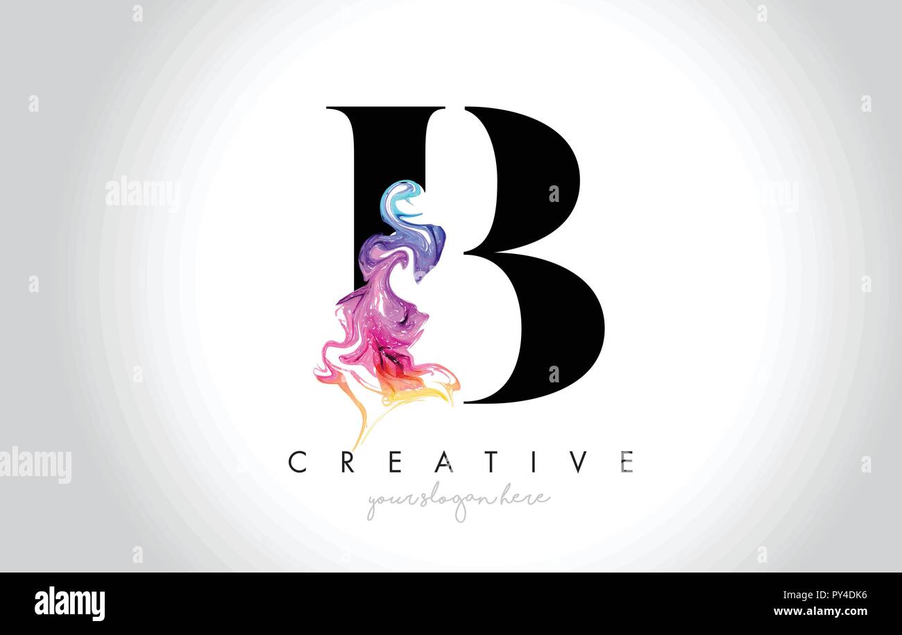 B Vibrant Creative Leter Logo Design with Colorful Smoke Ink Flowing ...