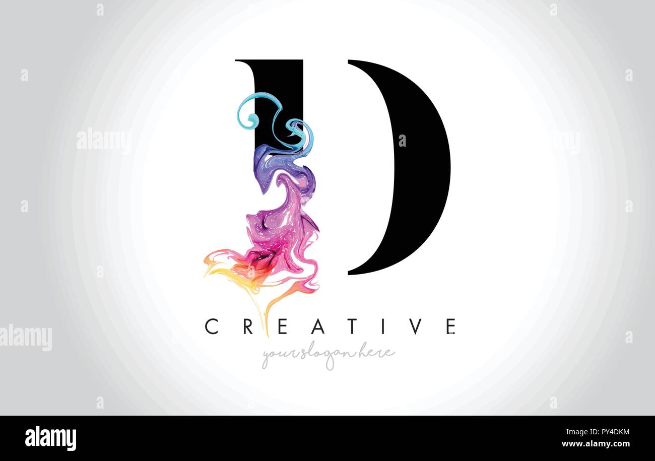 D Vibrant Creative Leter Logo Design with Colorful Smoke Ink Flowing ...