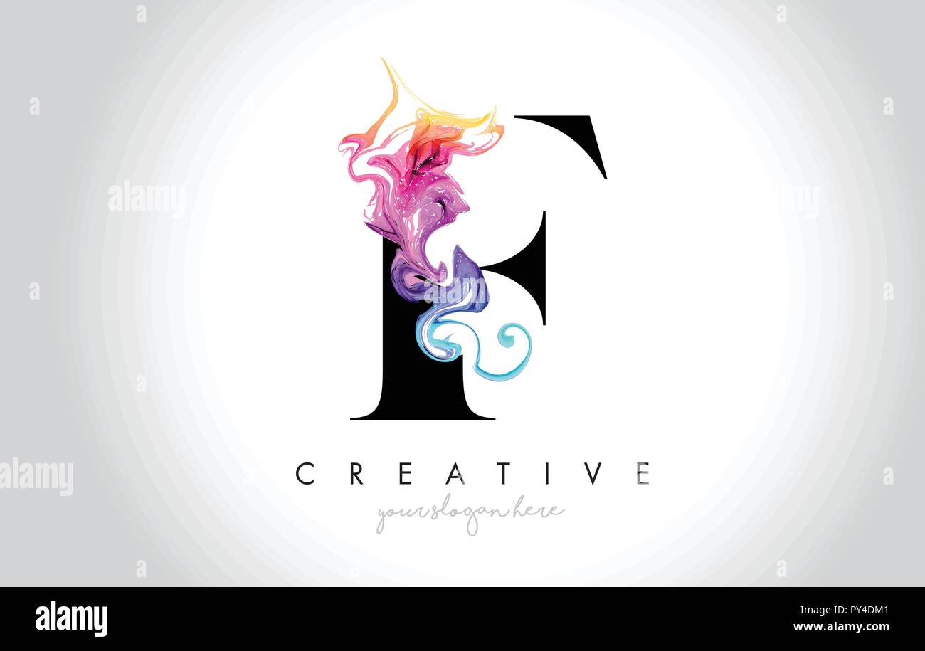 F Vibrant Creative Leter Logo Design with Colorful Smoke Ink Flowing ...
