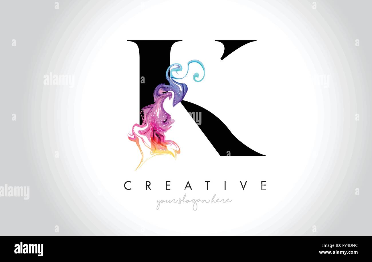 K Vibrant Creative Leter Logo Design with Colorful Smoke Ink Flowing ...