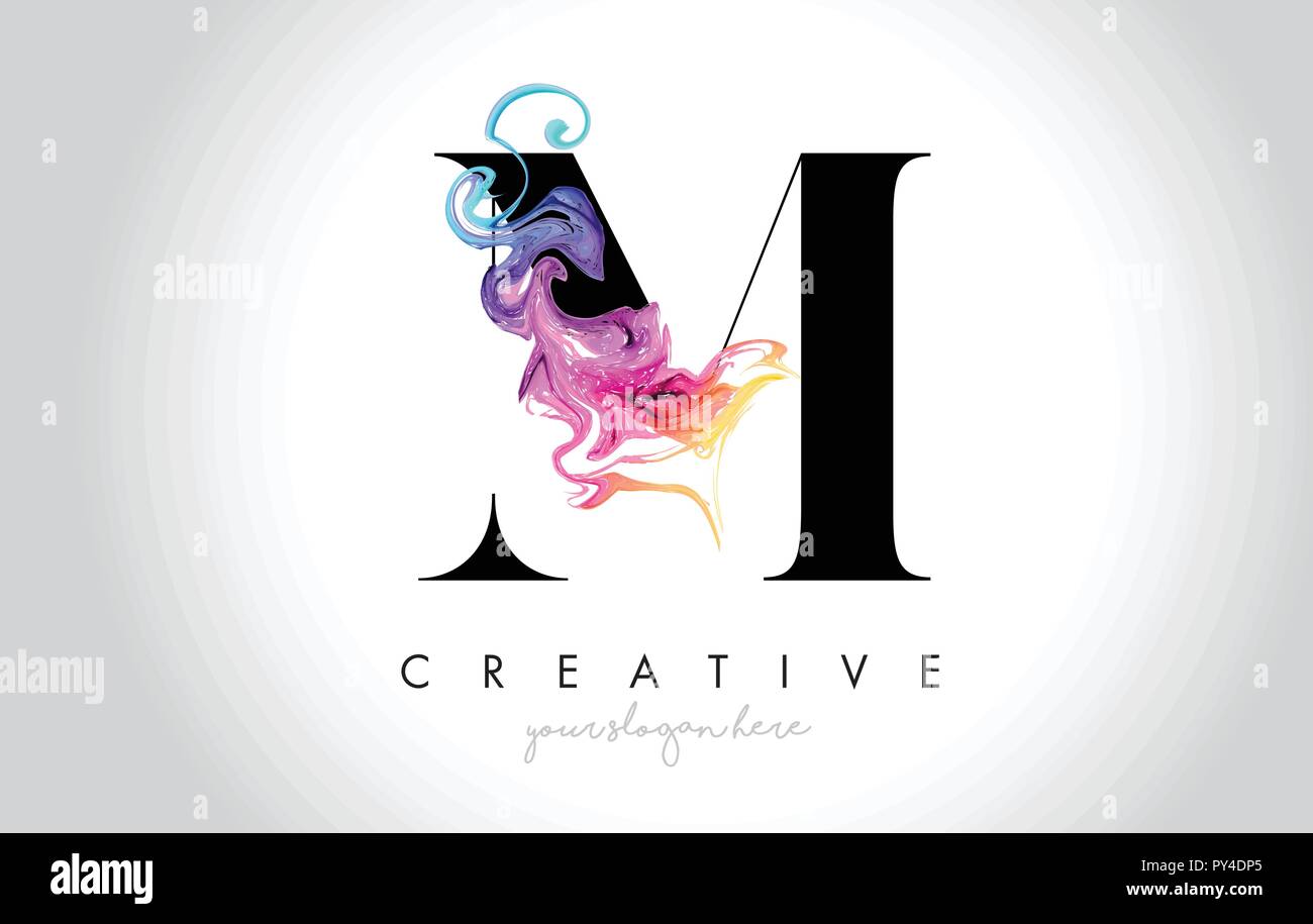 M Vibrant Creative Leter Logo Design with Colorful Smoke Ink Flowing ...