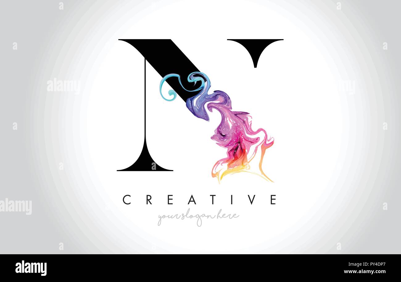 N Vibrant Creative Leter Logo Design with Colorful Smoke Ink Flowing ...