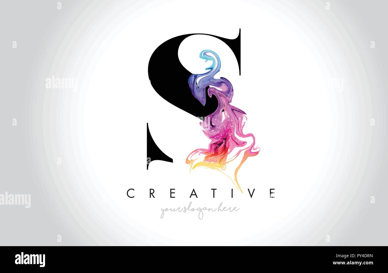 S Vibrant Creative Leter Logo Design with Colorful Smoke Ink Flowing ...