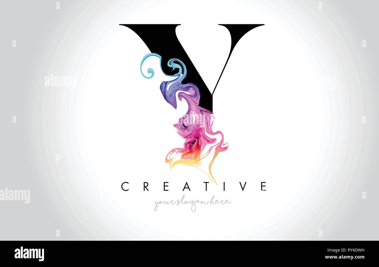 Y Vibrant Creative Leter Logo Design with Colorful Smoke Ink Flowing ...