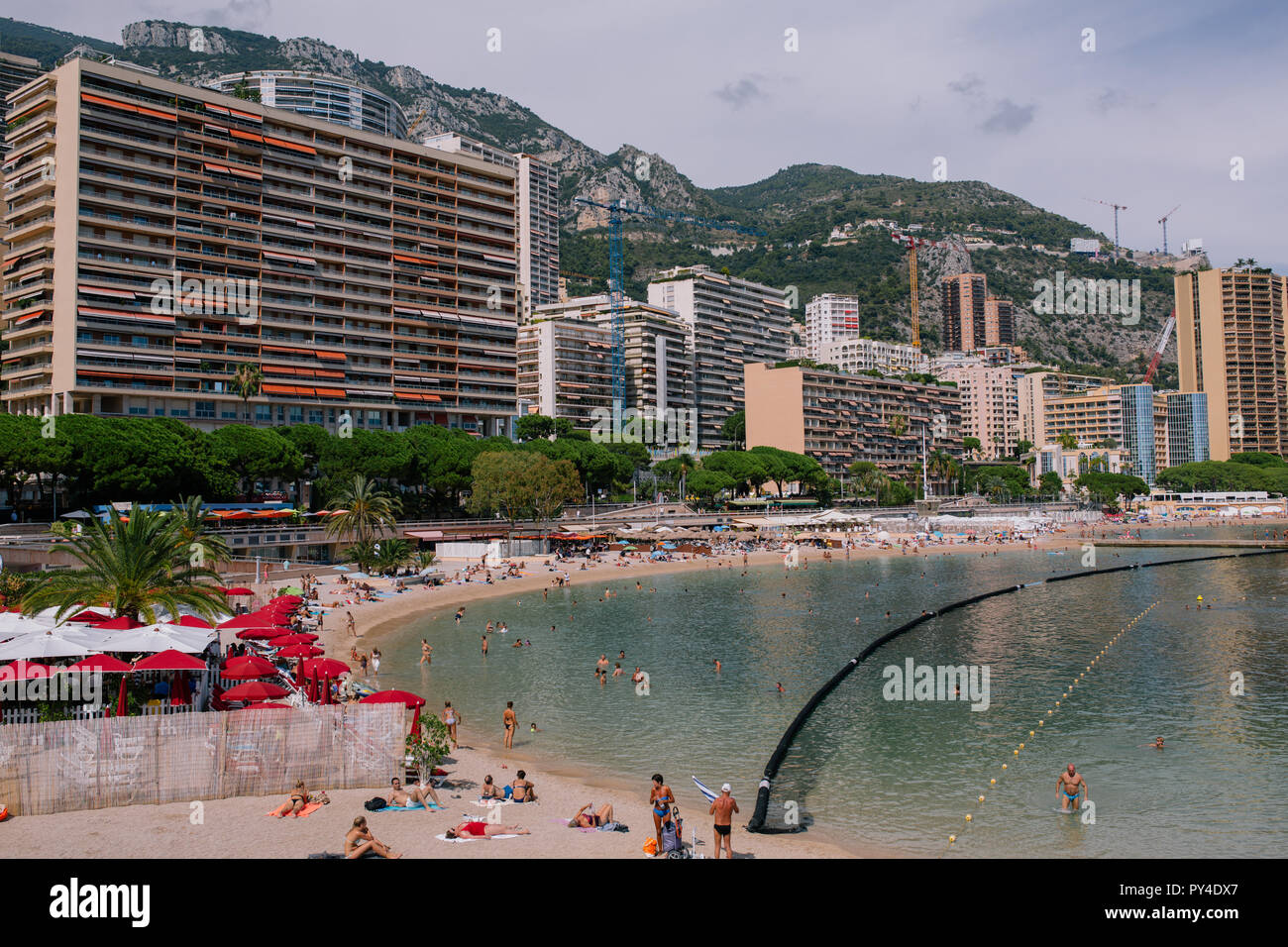 Monaco Beach sea sand city and skyscrapers Stock Photo - Alamy