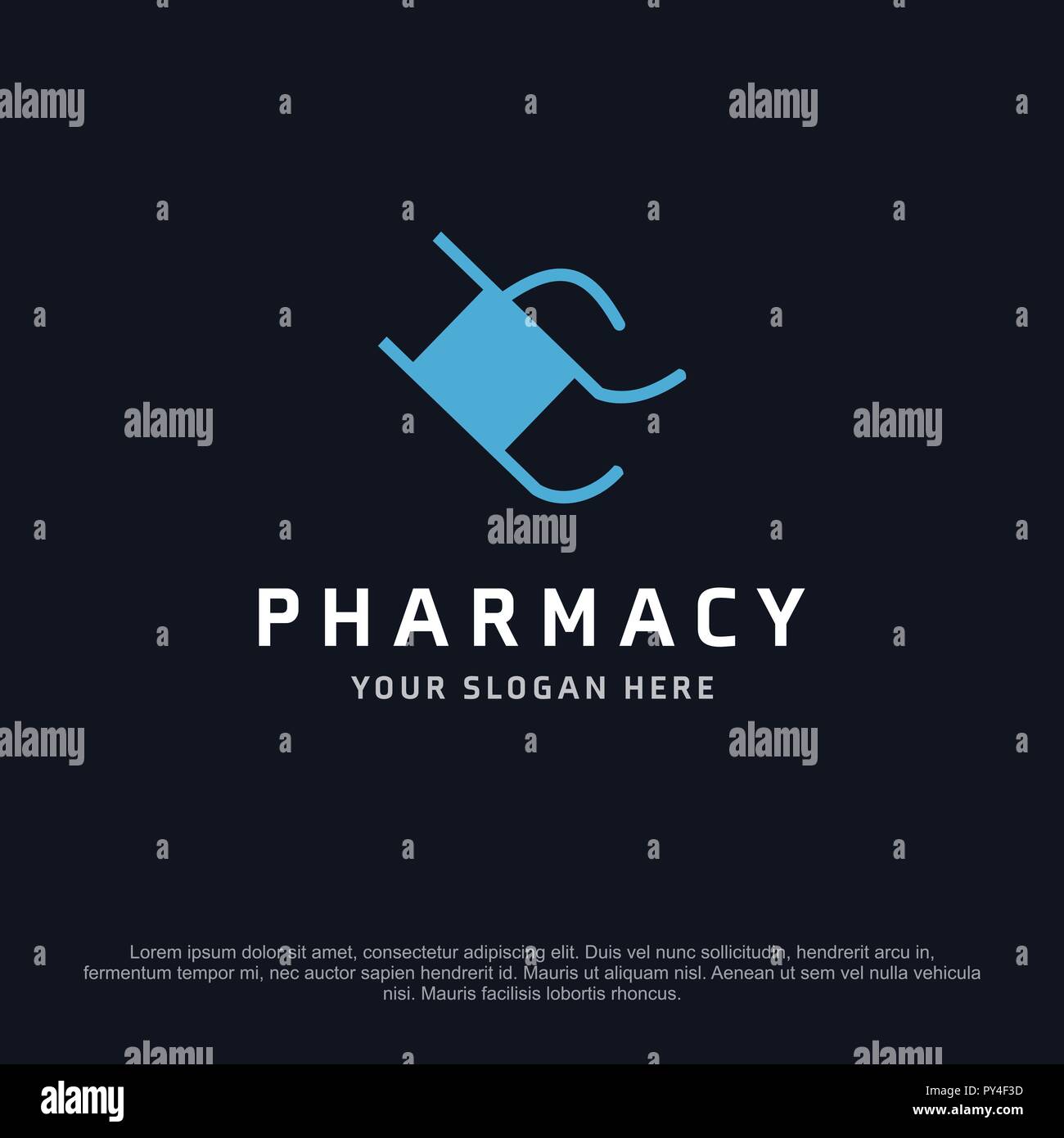 Pharmacy logo design with typography and dark background vector Stock ...