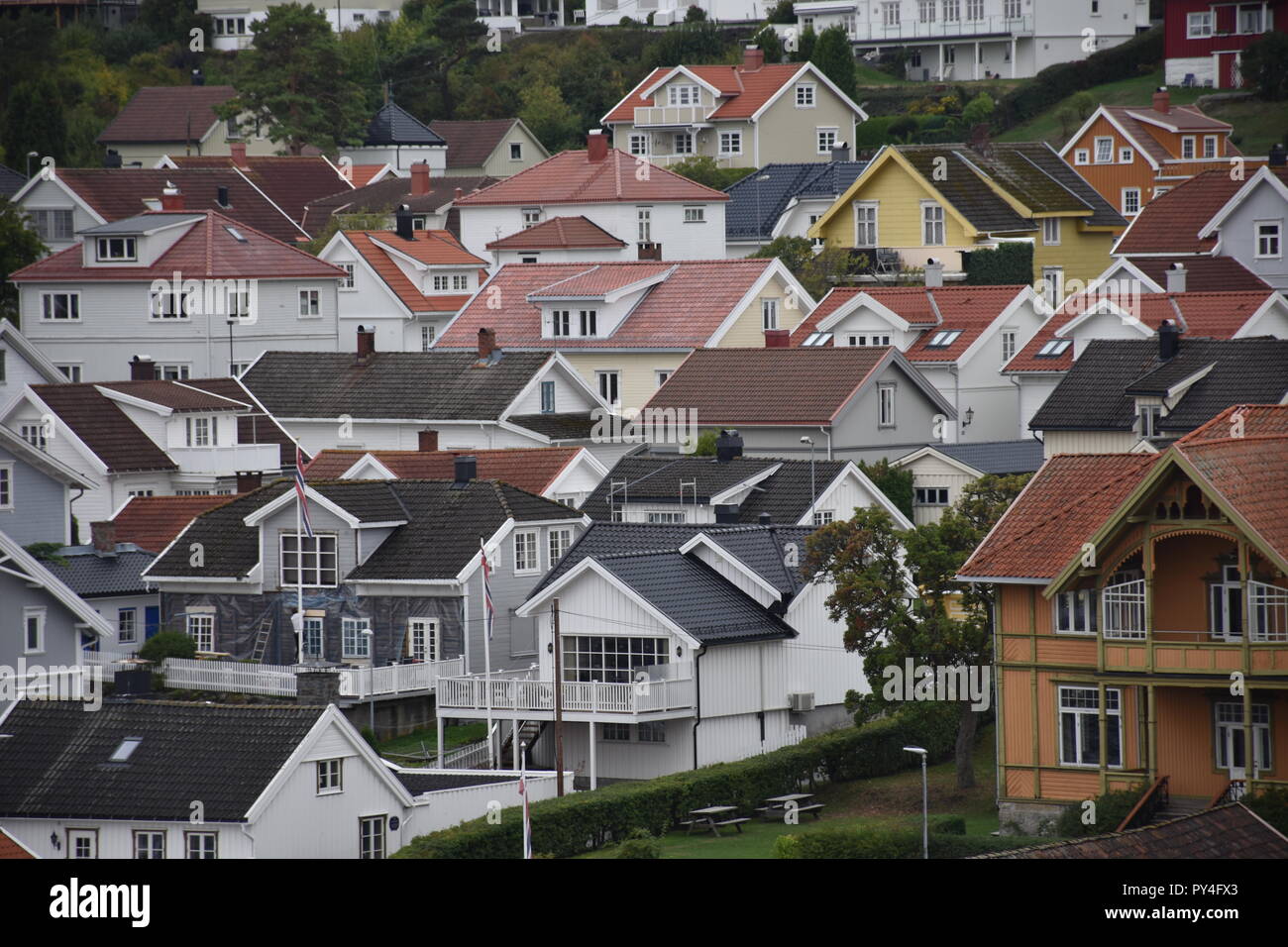 Langesund, Bamble, Norwegen, Telemark, Hafen, Stadt, Hang, Haus, Kirche ...