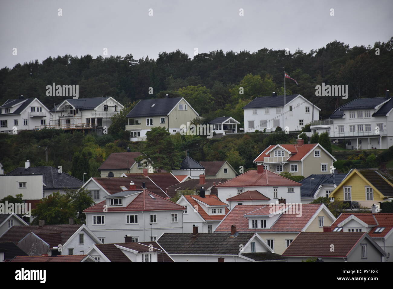 Langesund, Bamble, Norwegen, Telemark, Hafen, Stadt, Hang, Haus, Kirche ...