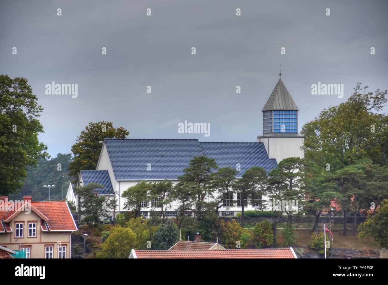 Langesund, Bamble, Norwegen, Telemark, Hafen, Stadt, Hang, Haus, Kirche ...