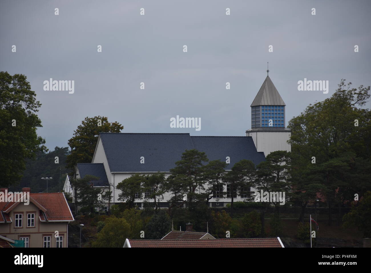Langesund, Bamble, Norwegen, Telemark, Hafen, Stadt, Hang, Haus, Kirche ...