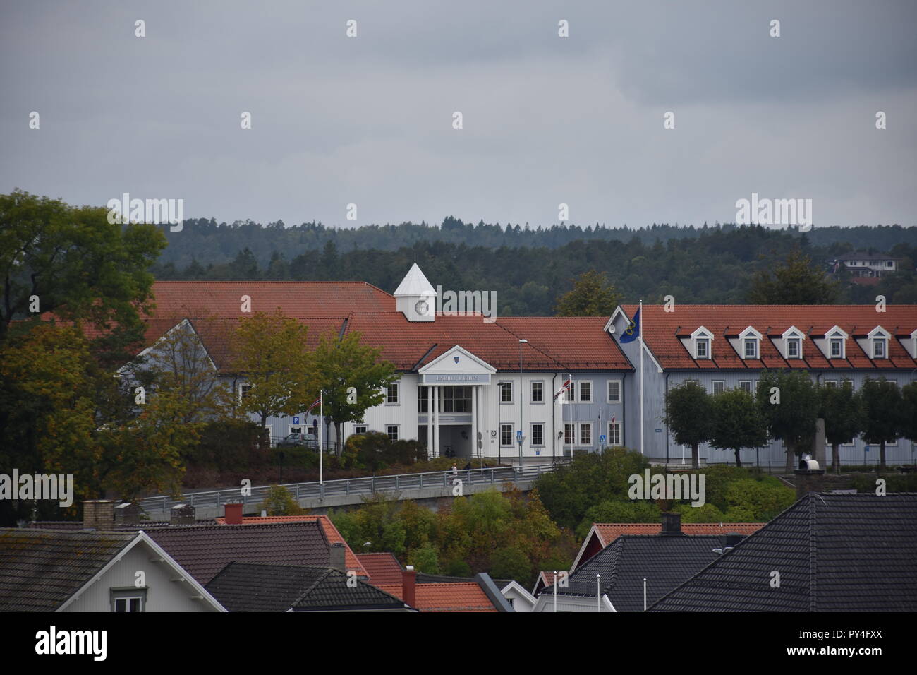 Langesund, Bamble, Norwegen, Telemark, Hafen, Stadt, Hang, Haus, Kirche ...