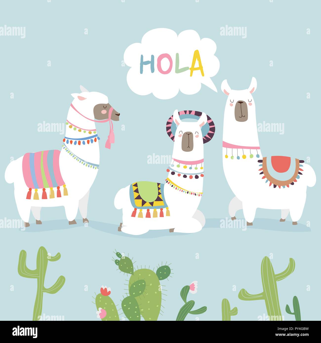Cute friends mexican white alpaca llamas with cactuses Stock Vector Image & Art - Alamy