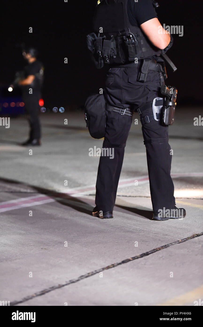 Night scene with special forces showing their skills in a simulated ...
