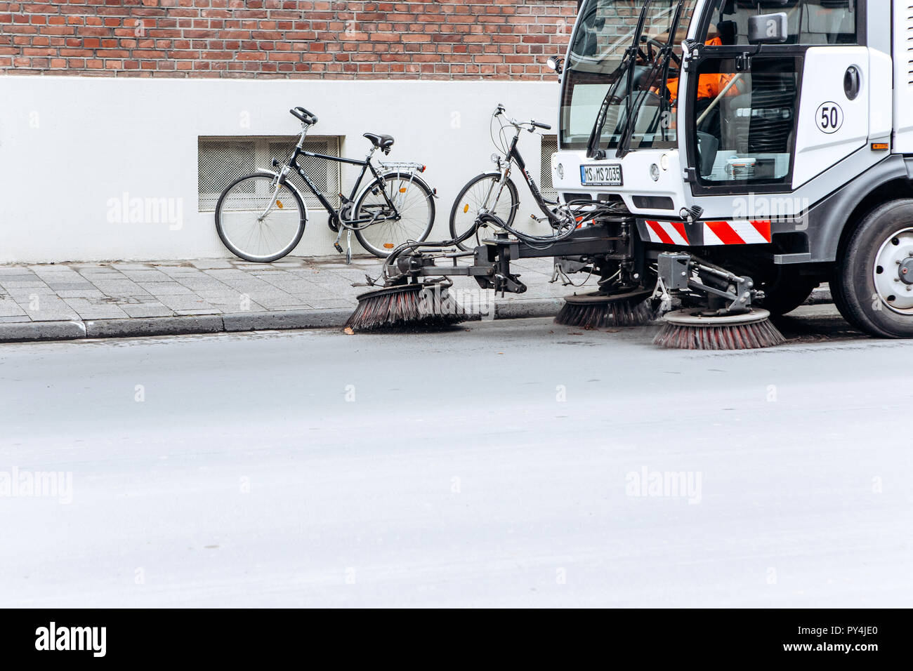 Germany, Muenster, October 5, 2018: A special truck or street cleaning ...