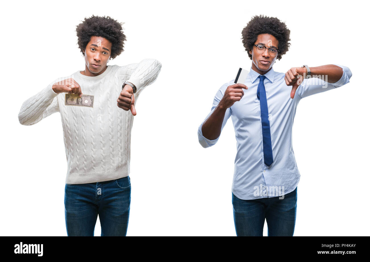 Collage of african american young business man holding dollar and ...