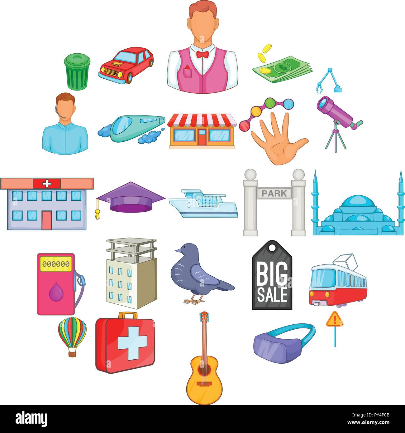Big city icons set, cartoon style Stock Vector Image & Art - Alamy