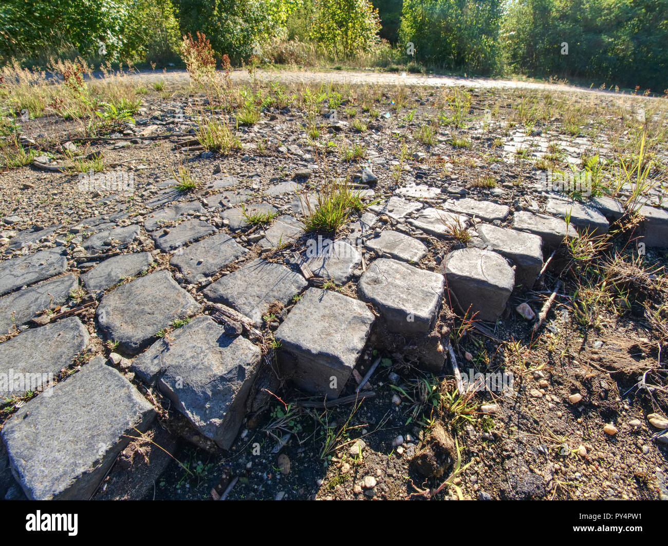 Grey Old Stone Pavement Top View or Granite Cobblestone Road. Hard ...