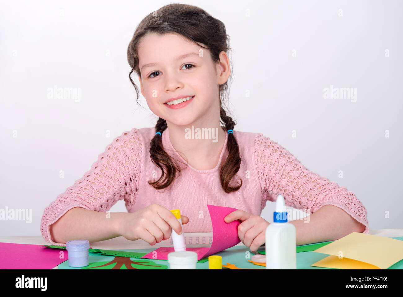 Young girl making craft card Stock Photo - Alamy