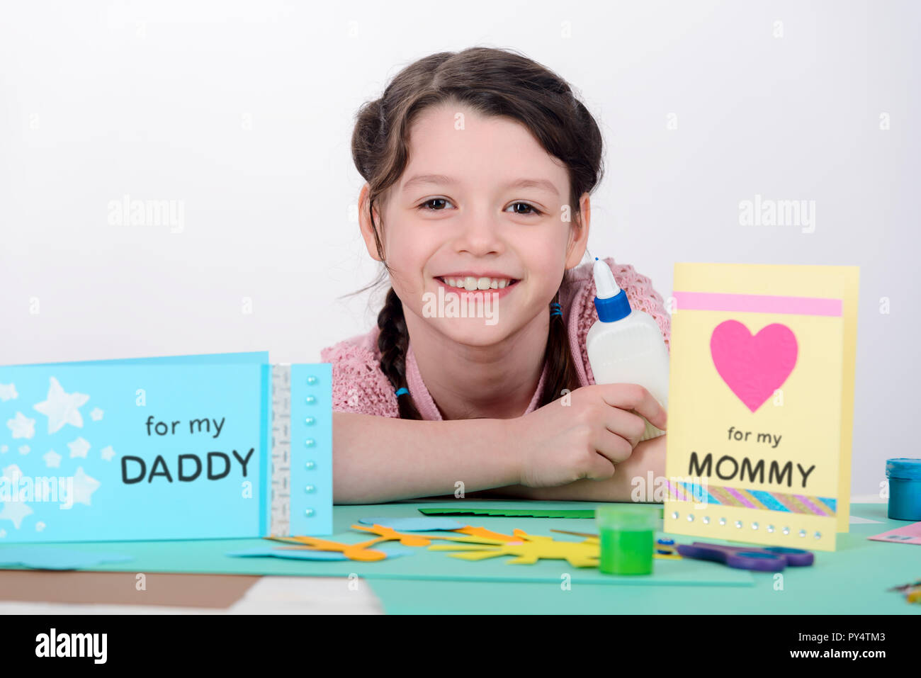 Girl made greeting cards Stock Photo - Alamy