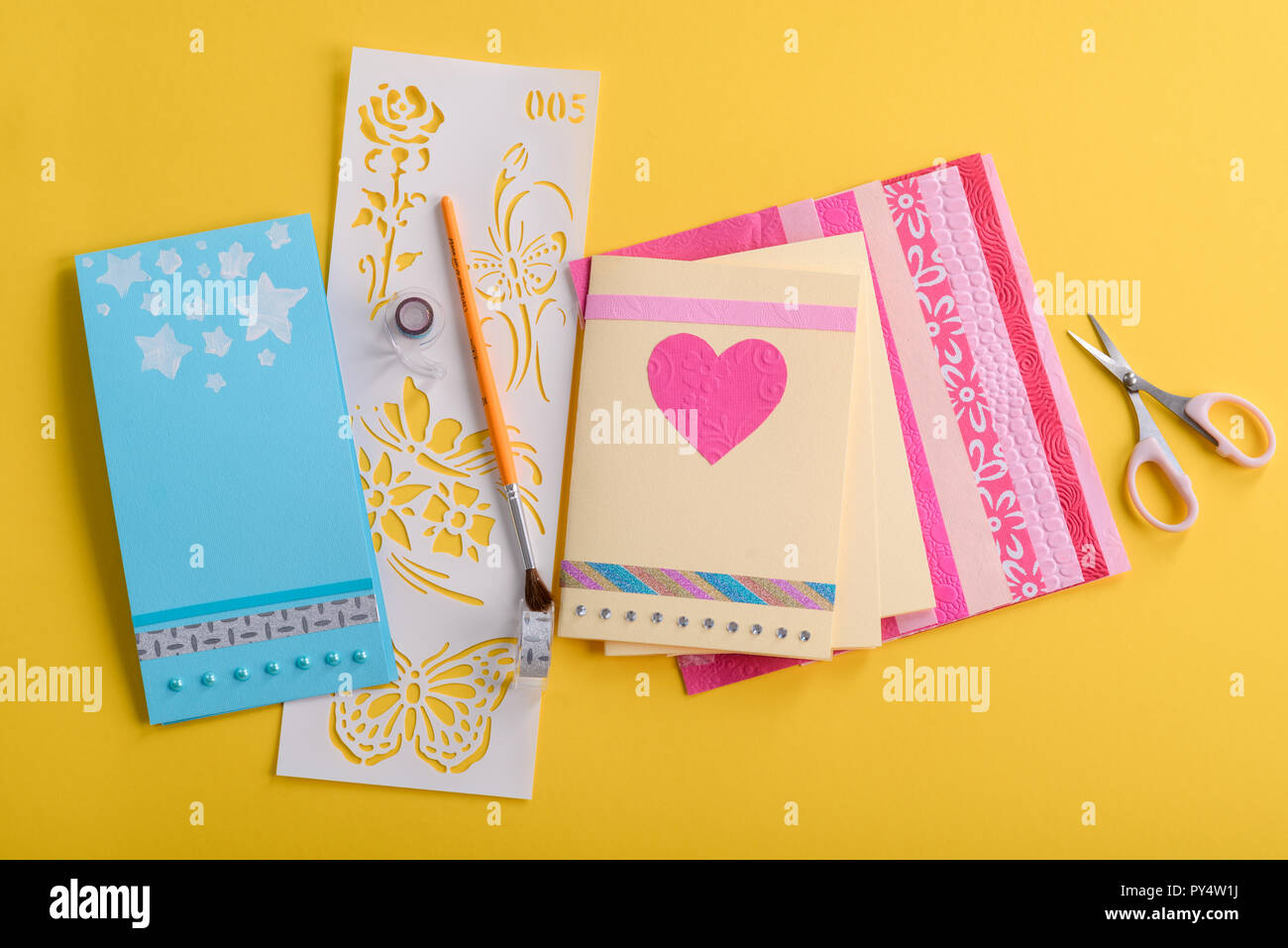 Top view on child's workplace Stock Photo - Alamy