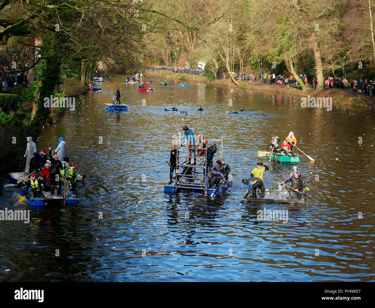 Annual Charity Raft race held on Boxing day Matlock Derbyshire England ...