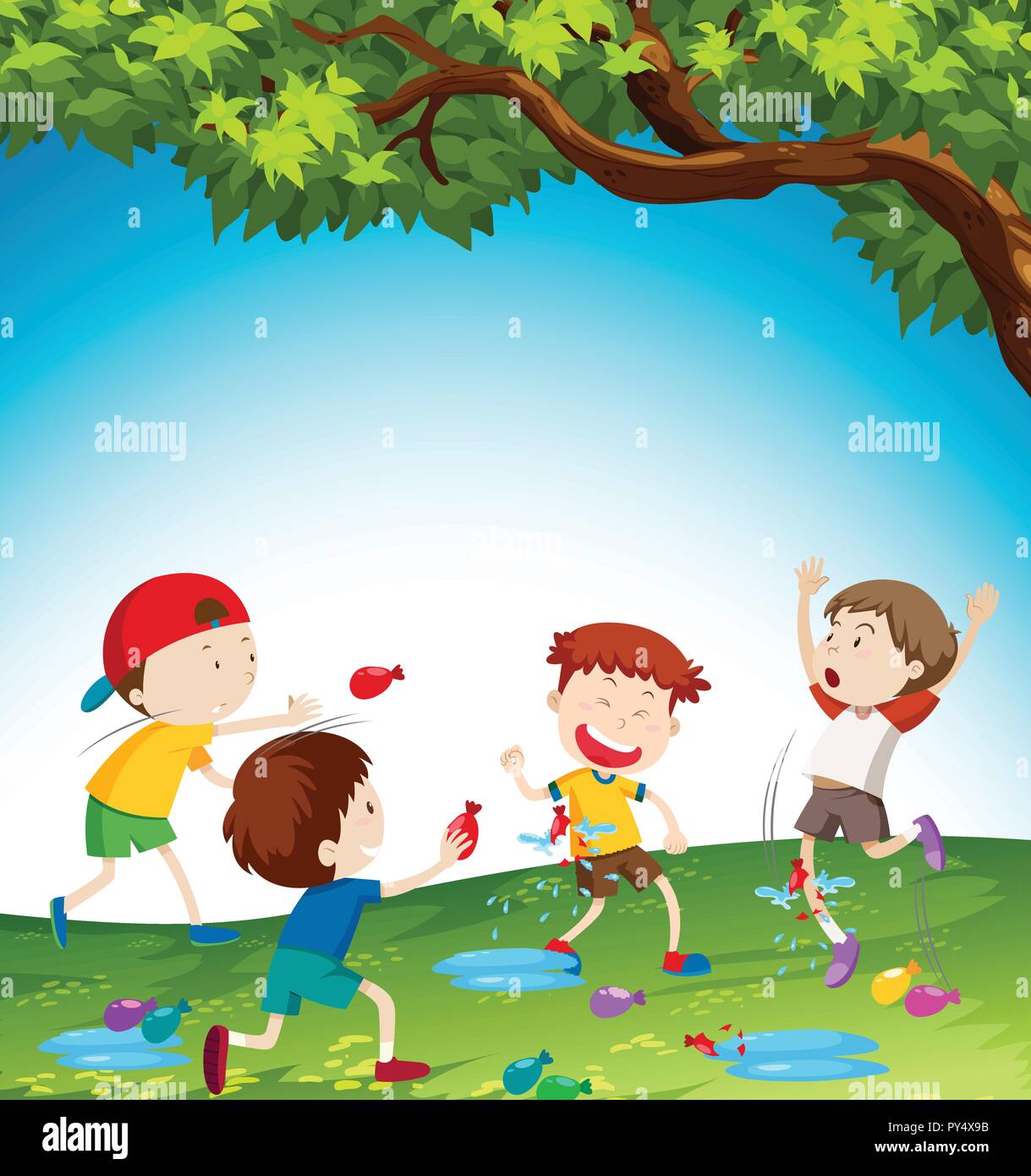 Kids playing with water balloon illustration Stock Vector Image & Art ...