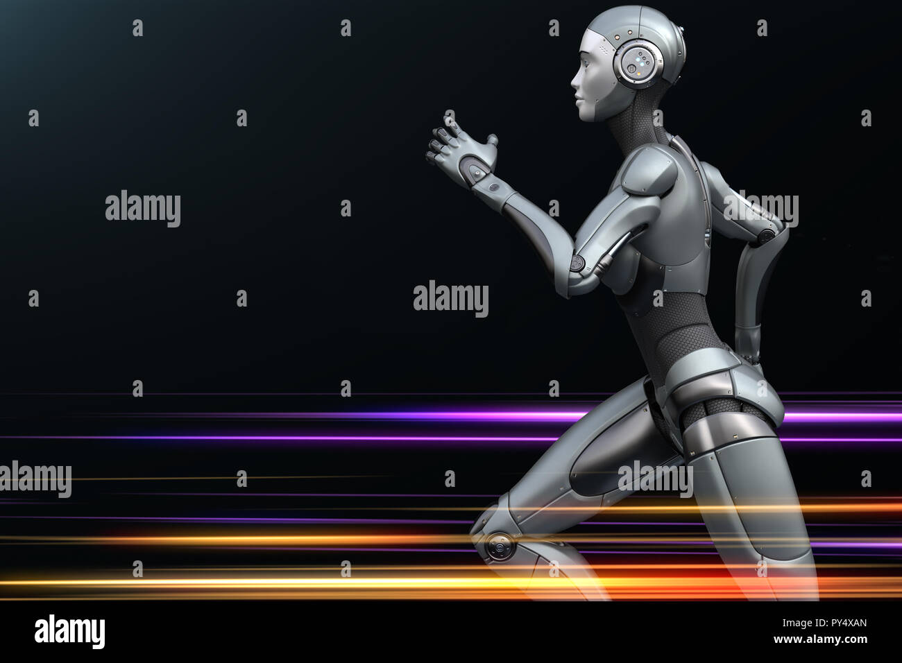 Running robot on dark background. 3D illustration Stock Photo - Alamy