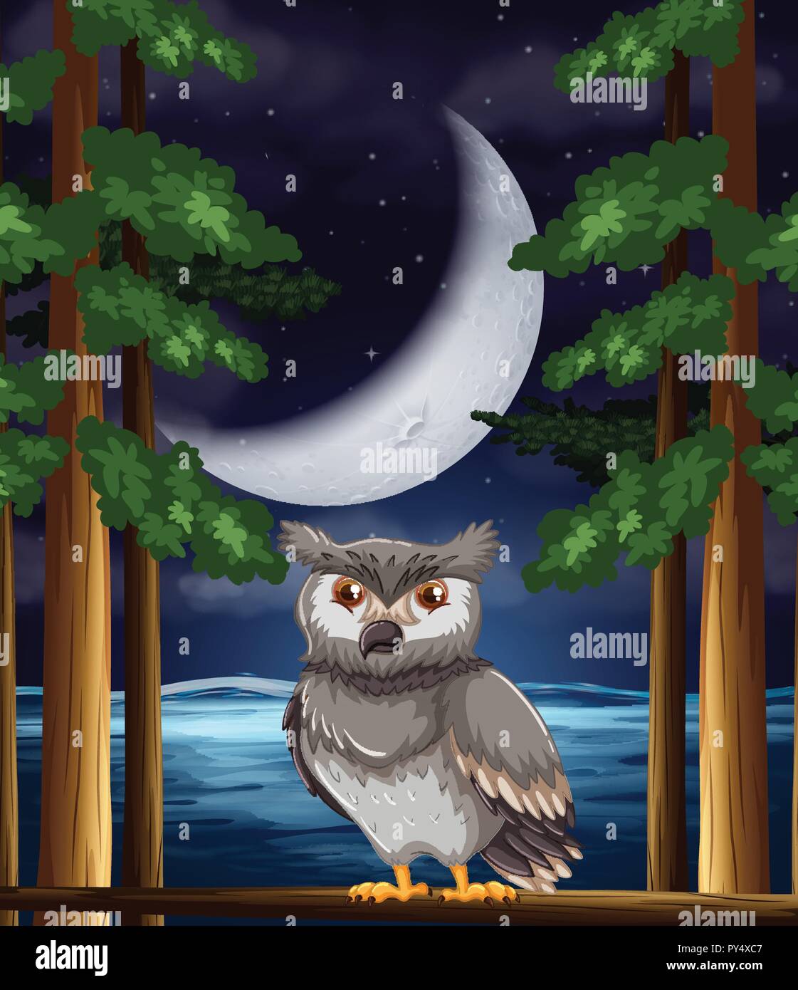 An owl at night background illustration Stock Vector Image & Art - Alamy