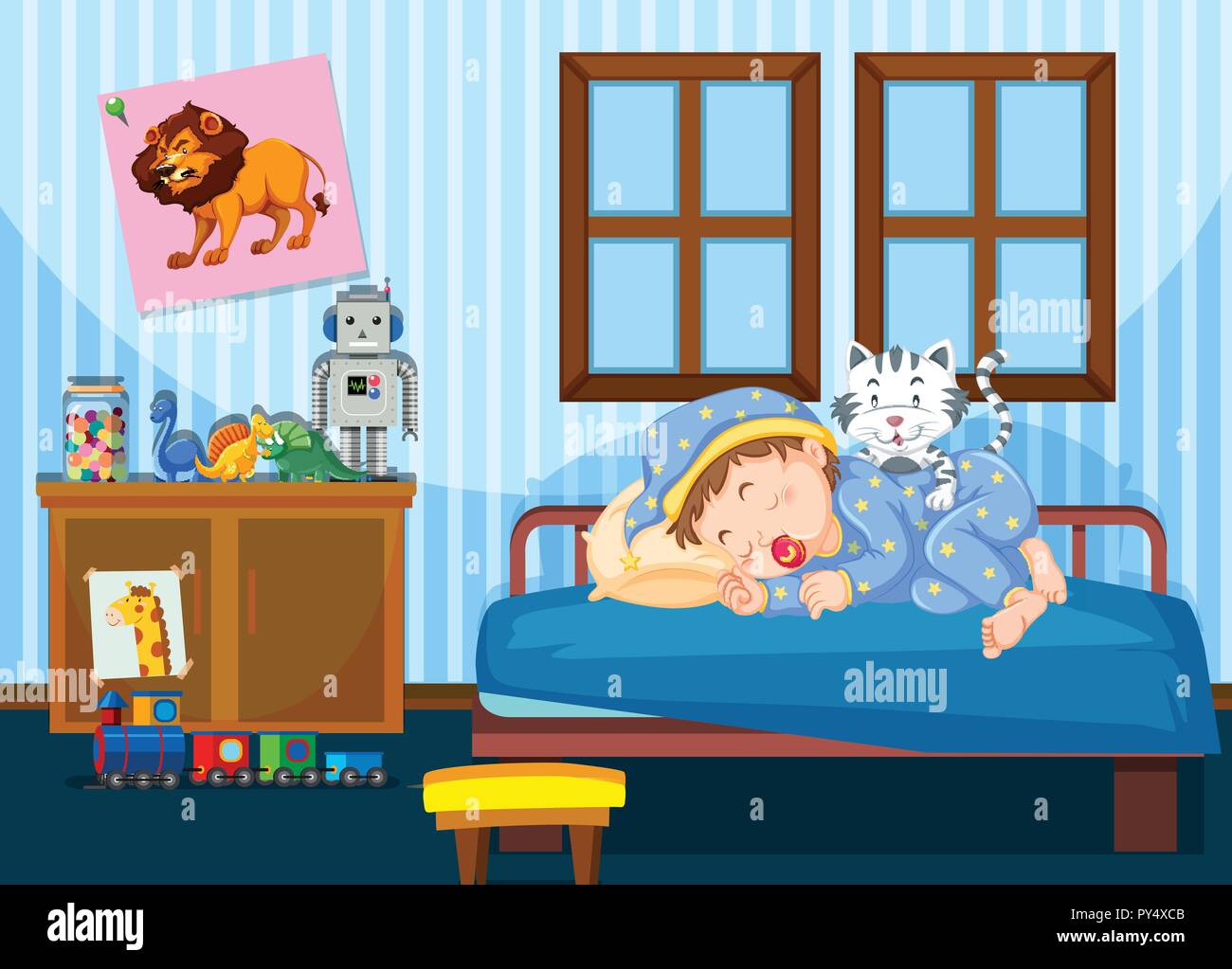 A boy sleeping in the bedroom illustration Stock Vector Image & Art - Alamy