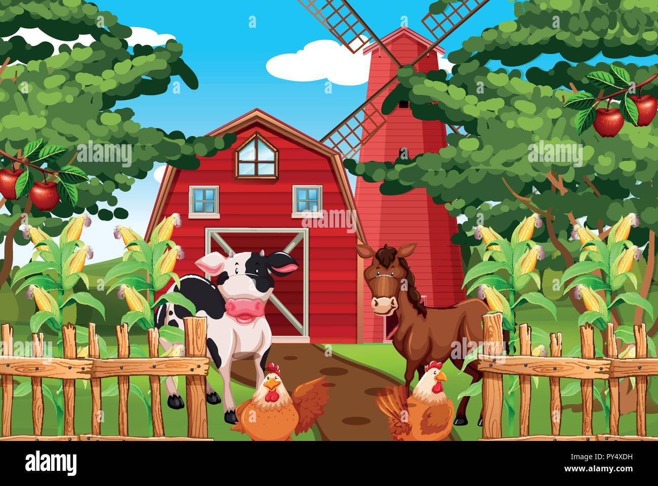 Beautiful nature farm landscape illustration Stock Vector Image & Art ...