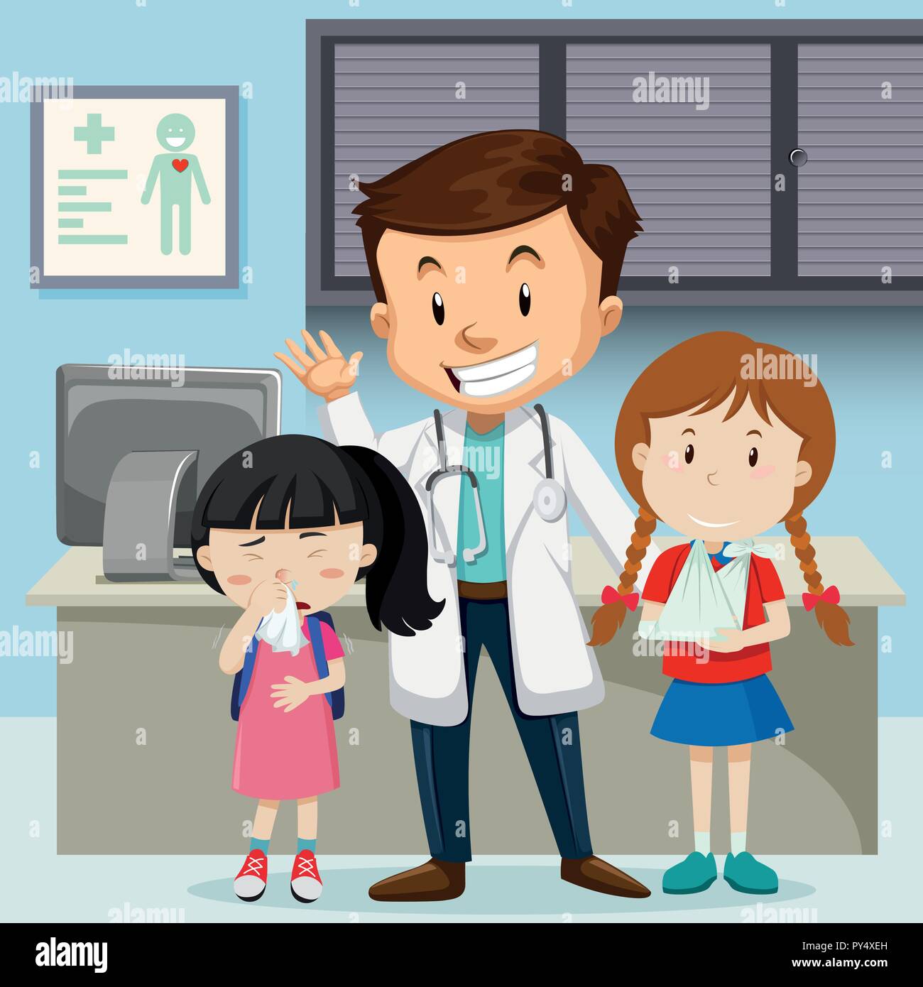 Doctor and children at hospital illustration Stock Vector Image & Art ...