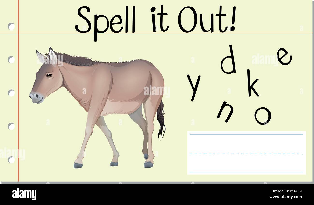 Spell English word donkey illustration Stock Vector Image & Art - Alamy