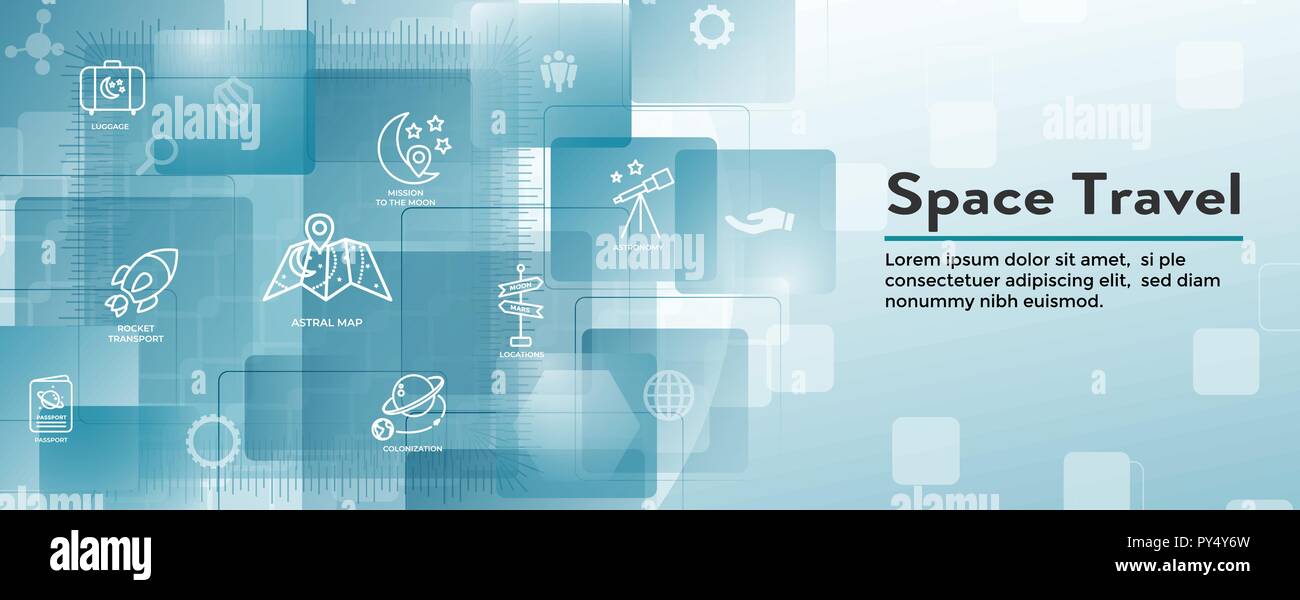 Space Travel / Tourism Web Header Banner with spaceship, telescope, and ...