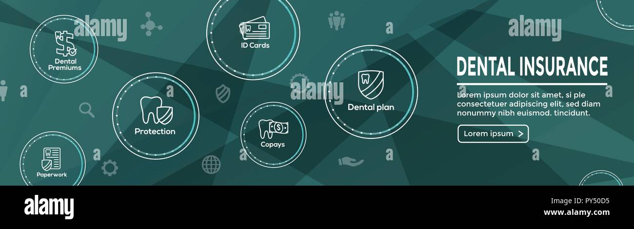 Dental Insurance Web Header Banner - Outline Icons, teeth, premiums ...