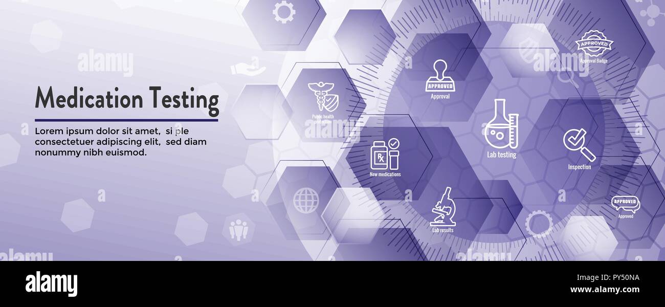 Drug Testing & Process Web Header Banner with Icon Set Stock Vector ...