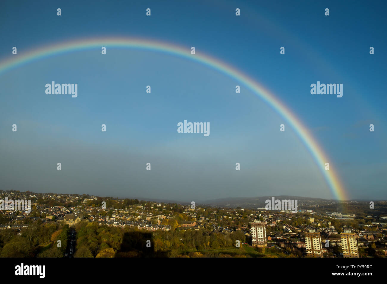 Large rainbow over city of Sheffield England Stock Photo - Alamy