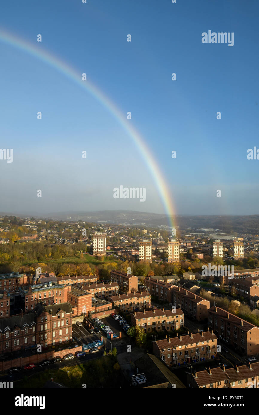 Large rainbow over city of Sheffield England Stock Photo - Alamy