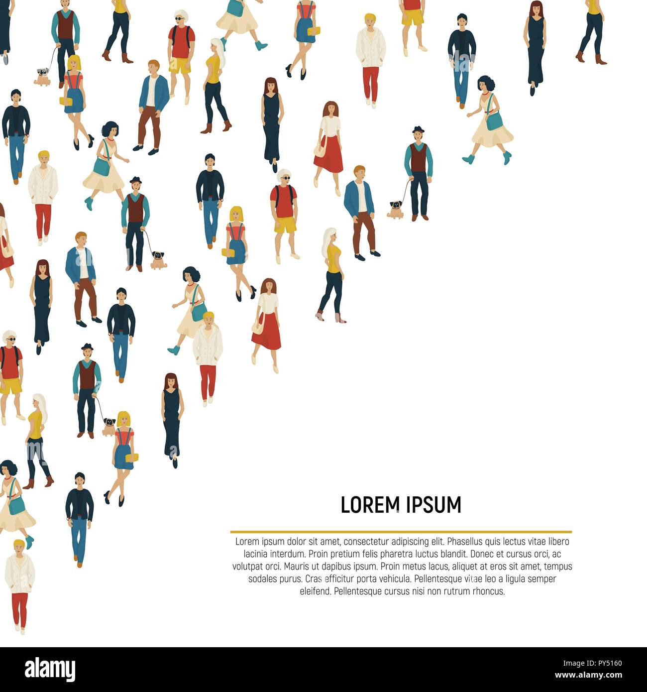 People crowd. Cartoon style illustration of young men and woman Stock ...