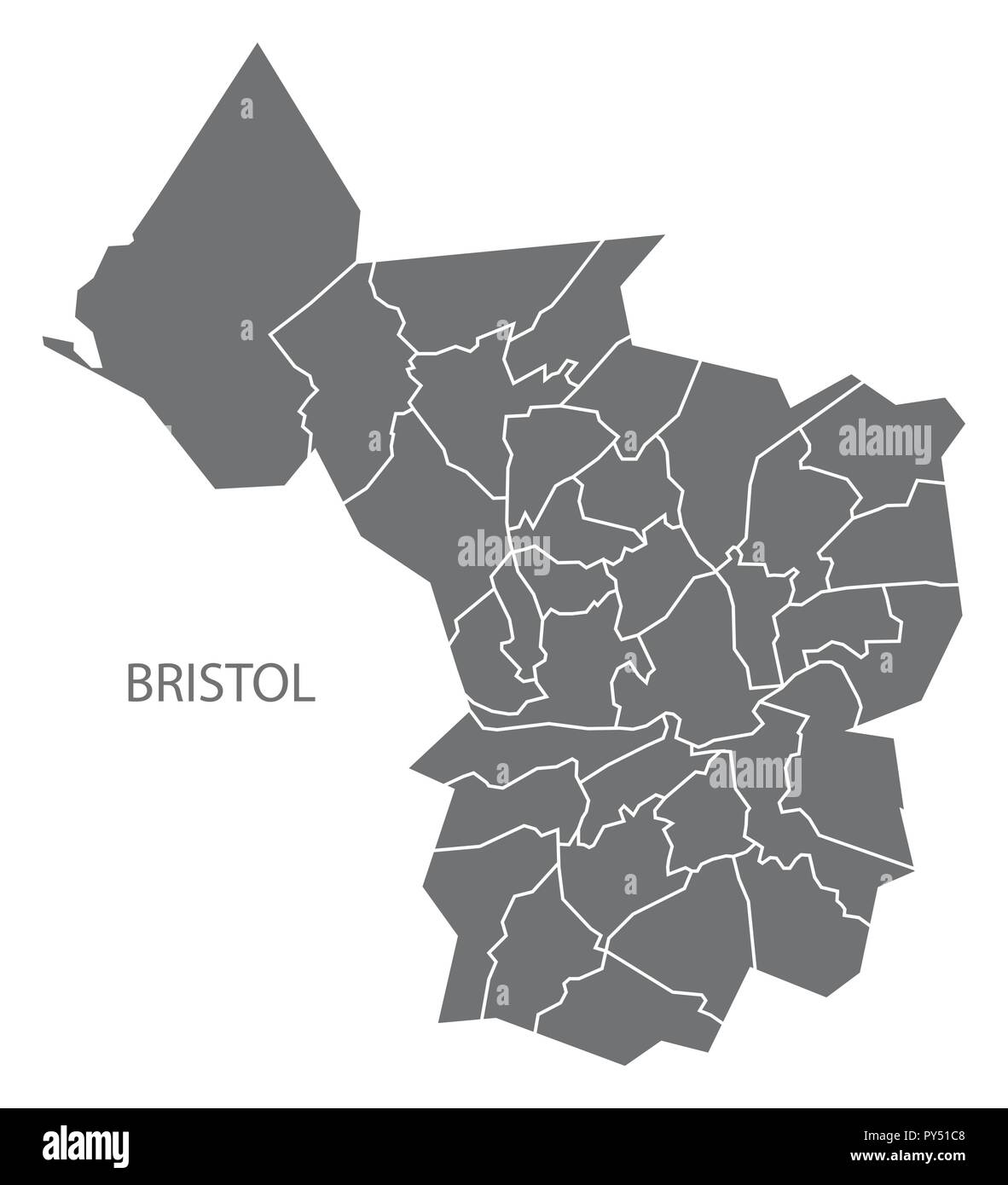 Bristol city map with wards grey illustration silhouette shape Stock ...