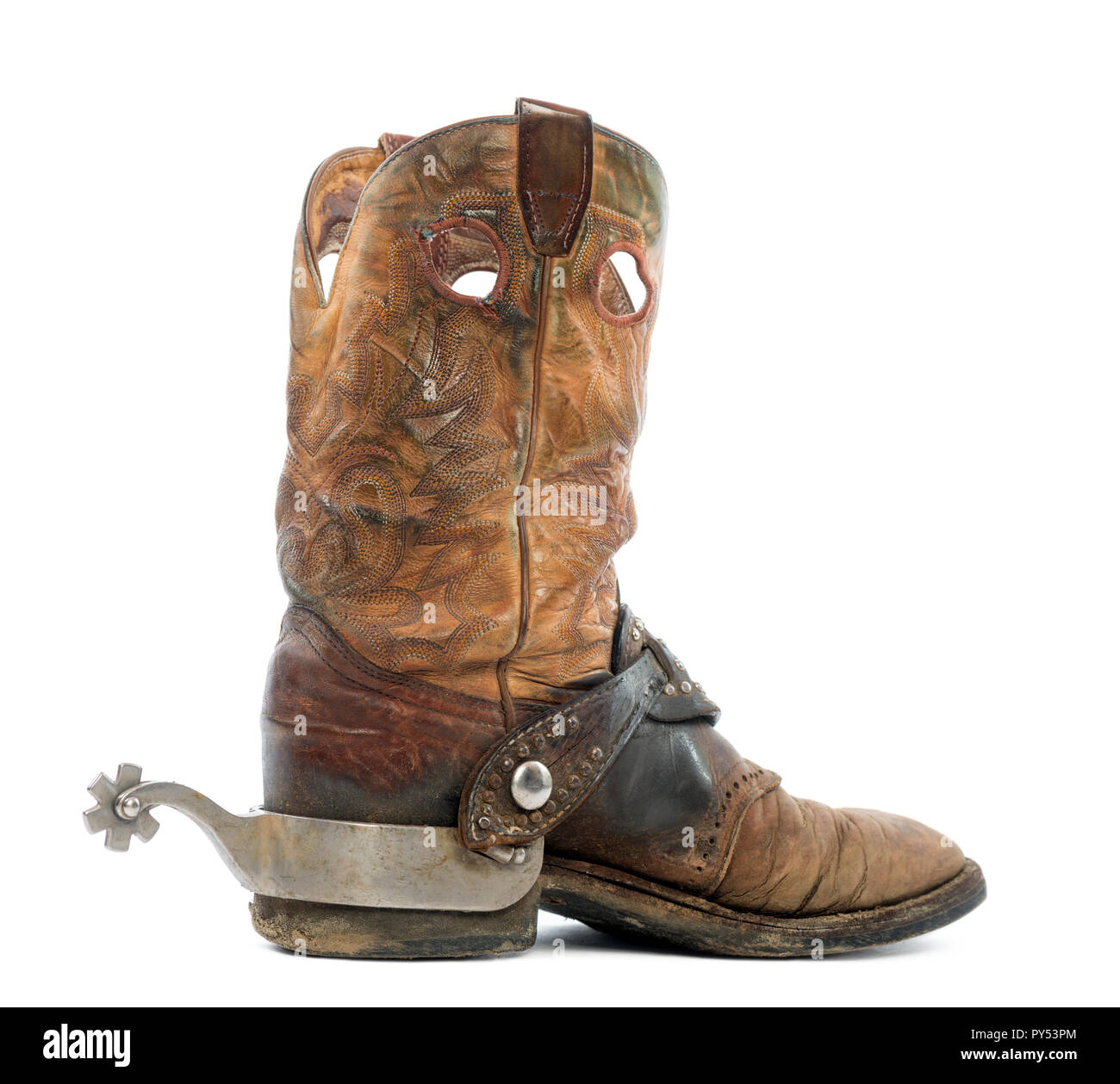 Side view of a Cowboy boot with spur, isolated on white Stock Photo - Alamy