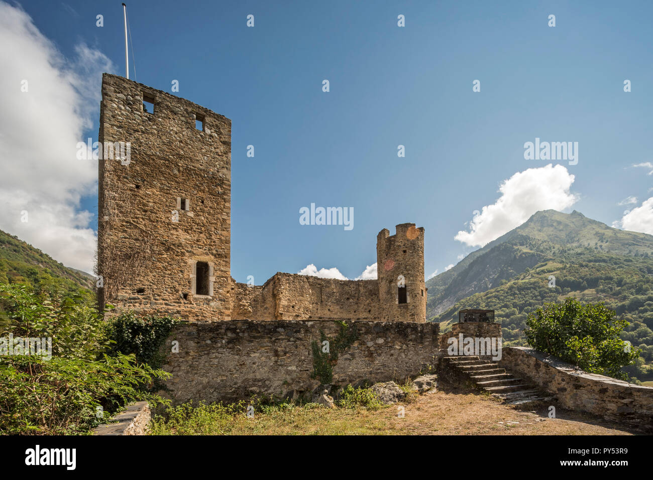 Ruins of the Château Sainte-Marie castle near Esterre and Luz-Saint ...